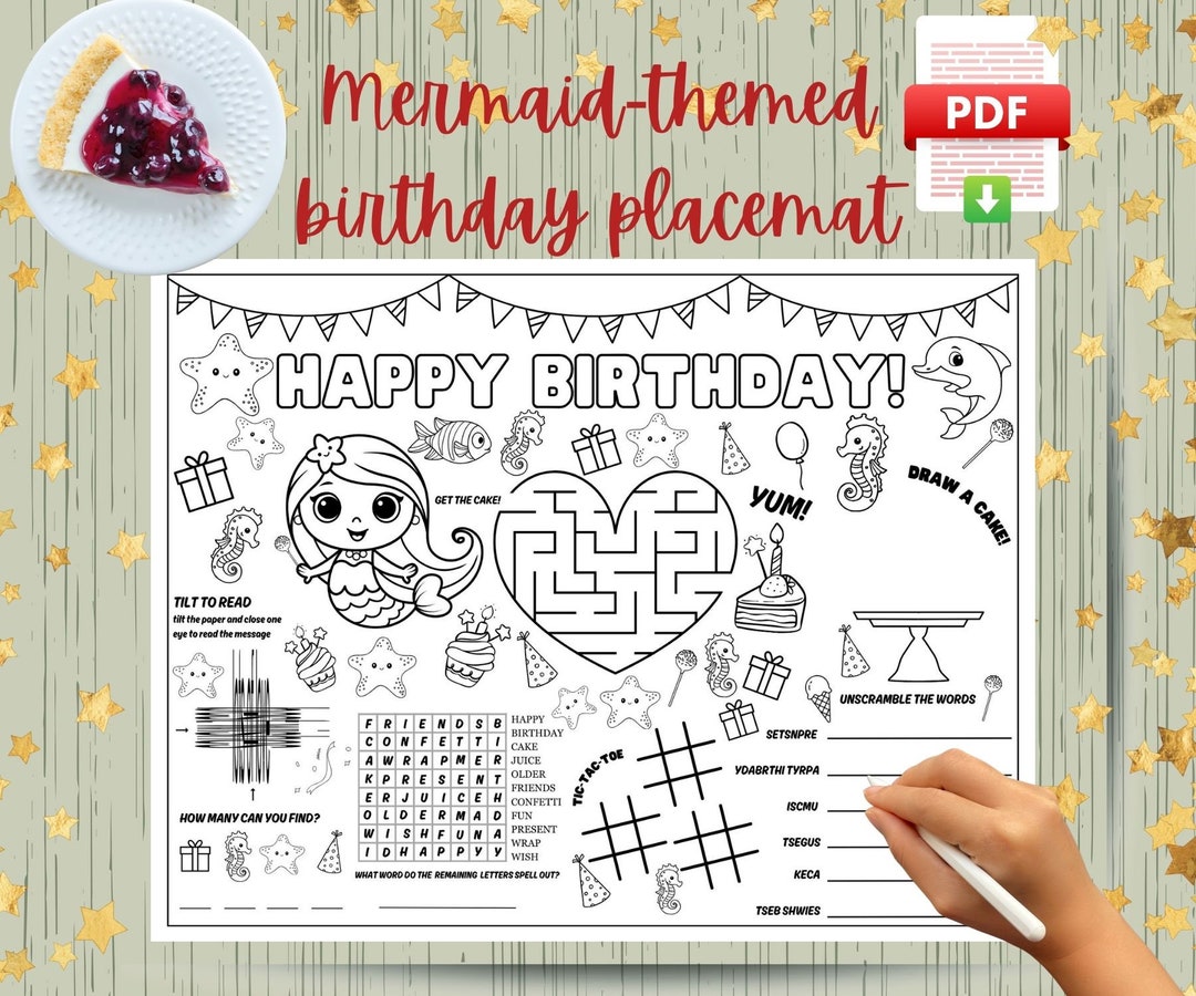 Printable Mermaid Birthday Placemat for Girls, Mermaid Birthday ...