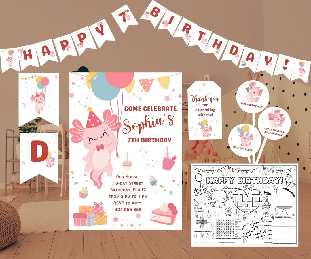 Ultimate Axolotl Birthday Pack Editable Invite and Printable Axolotl ...
