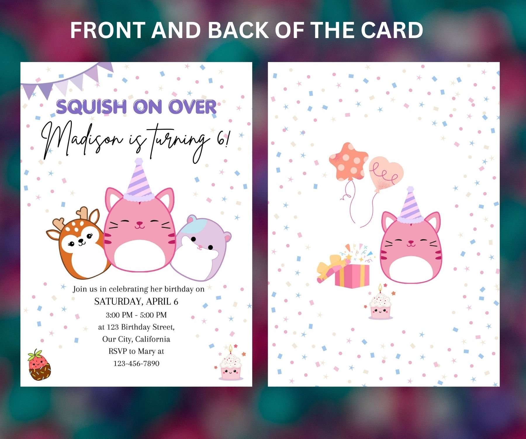 Editable Squishmallow Birthday Invite + Squish Birthday Thank You Tag ...