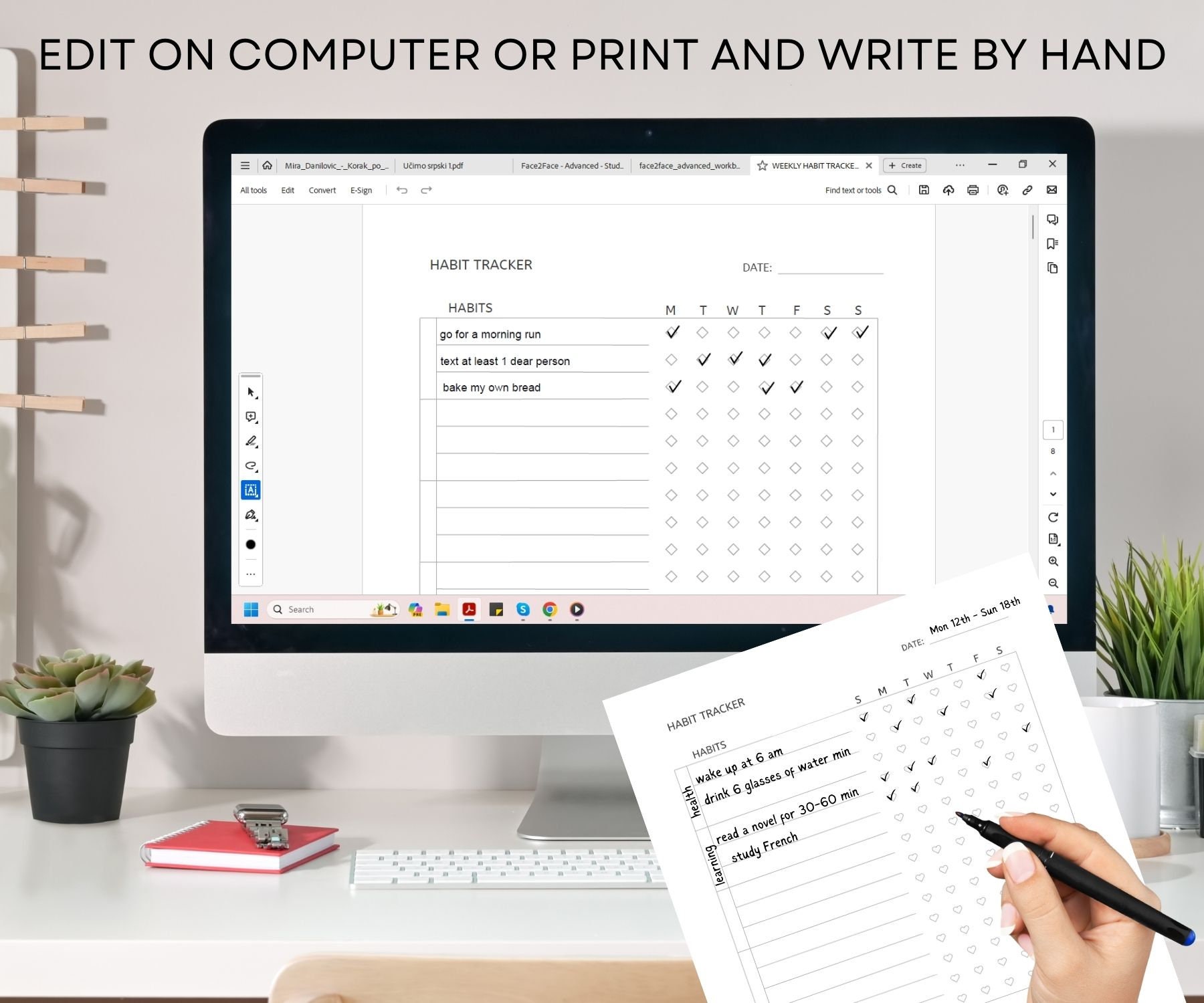 Weekly Habit Tracker Printable With Hearts Cute Minimalist Tracker ...