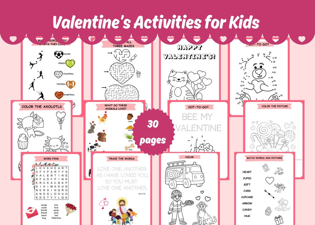 30 Valentine's Printable Activities Bundle for Kids, Classroom/party ...