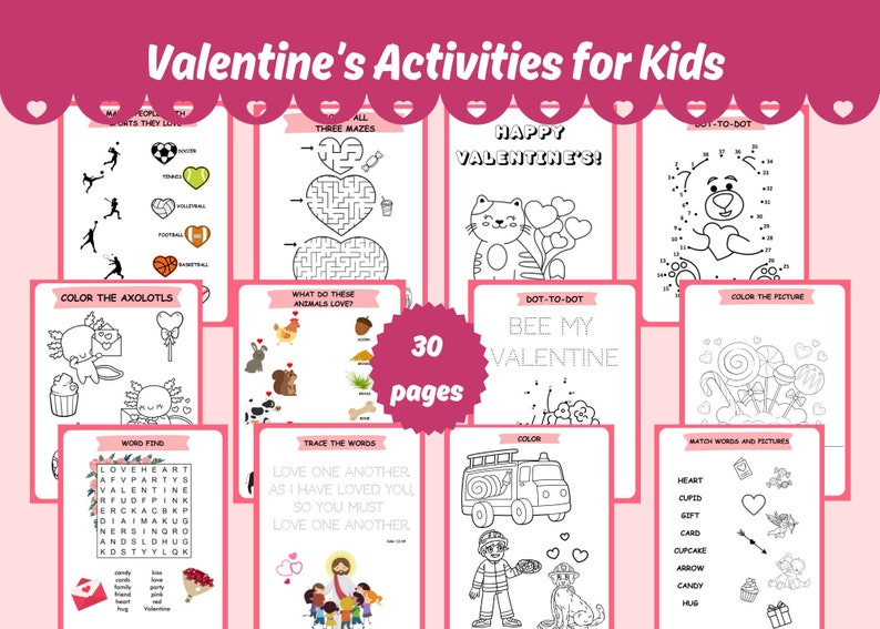 30 Valentine's Printable Activities Bundle for Kids, Classroom/party ...