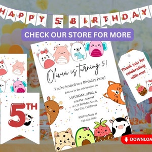 Squishmallow Birthday Invite + Squish Birthday Thank You Tags ...