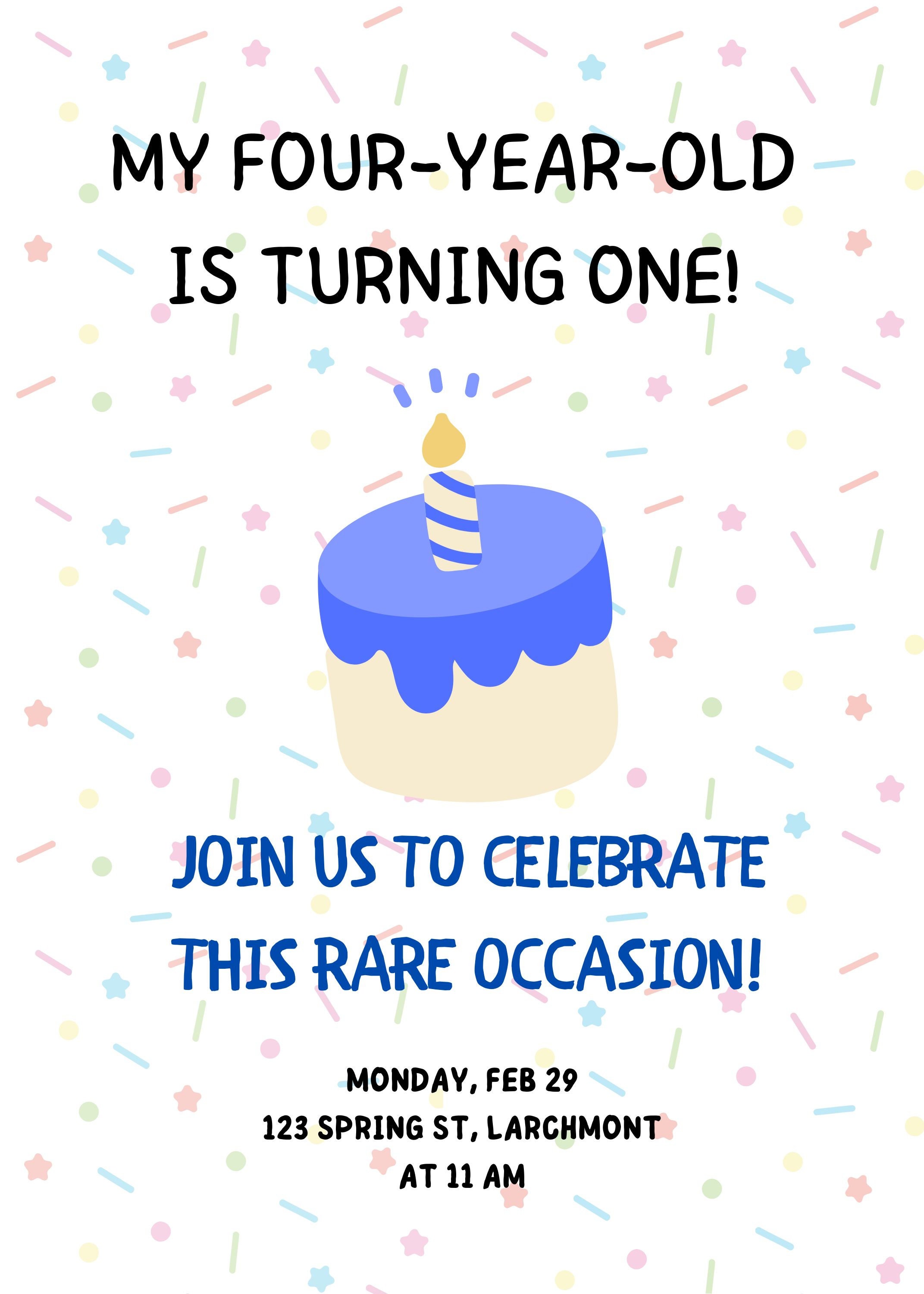 Editable Leap Year Birthday Invite Template, February 29 Birthday ...