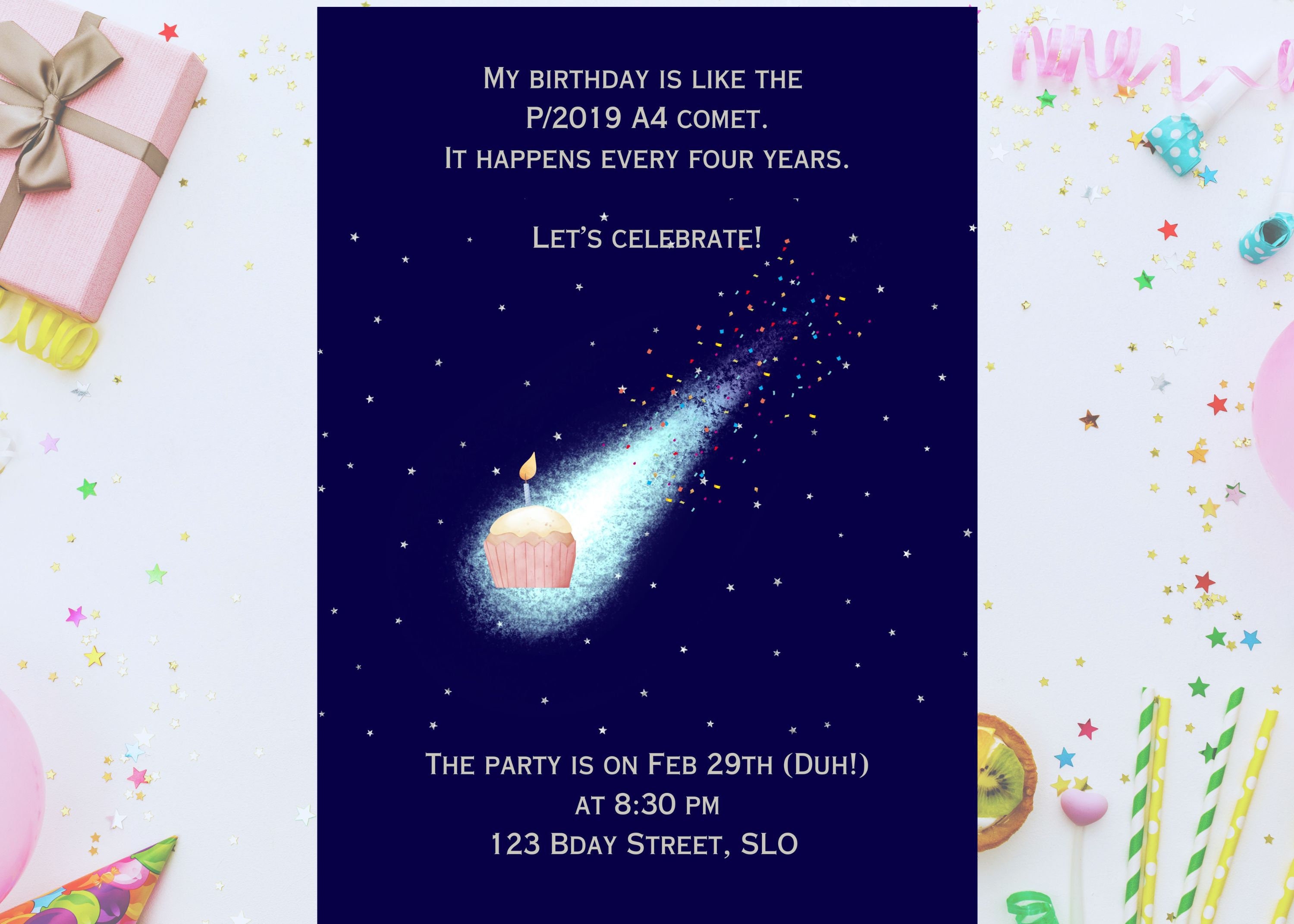 Editable Leap Year Birthday Invite, February 29 Birthday Invitation ...