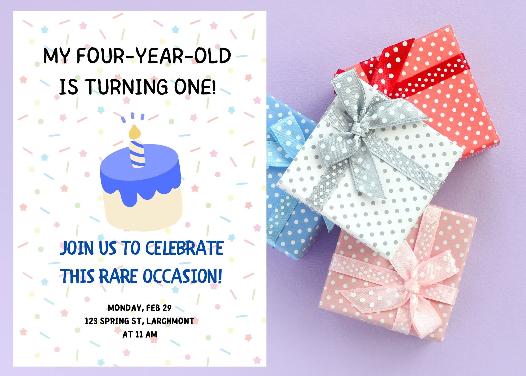 Editable Leap Year Birthday Invite Template, February 29 Birthday ...