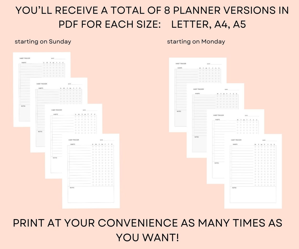 Weekly Habit Tracker Printable With Hearts Cute Minimalist Tracker ...