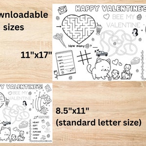 Printable Valentine's Placemat for Kids Letter Size 8.5x11 and 11x17 ...