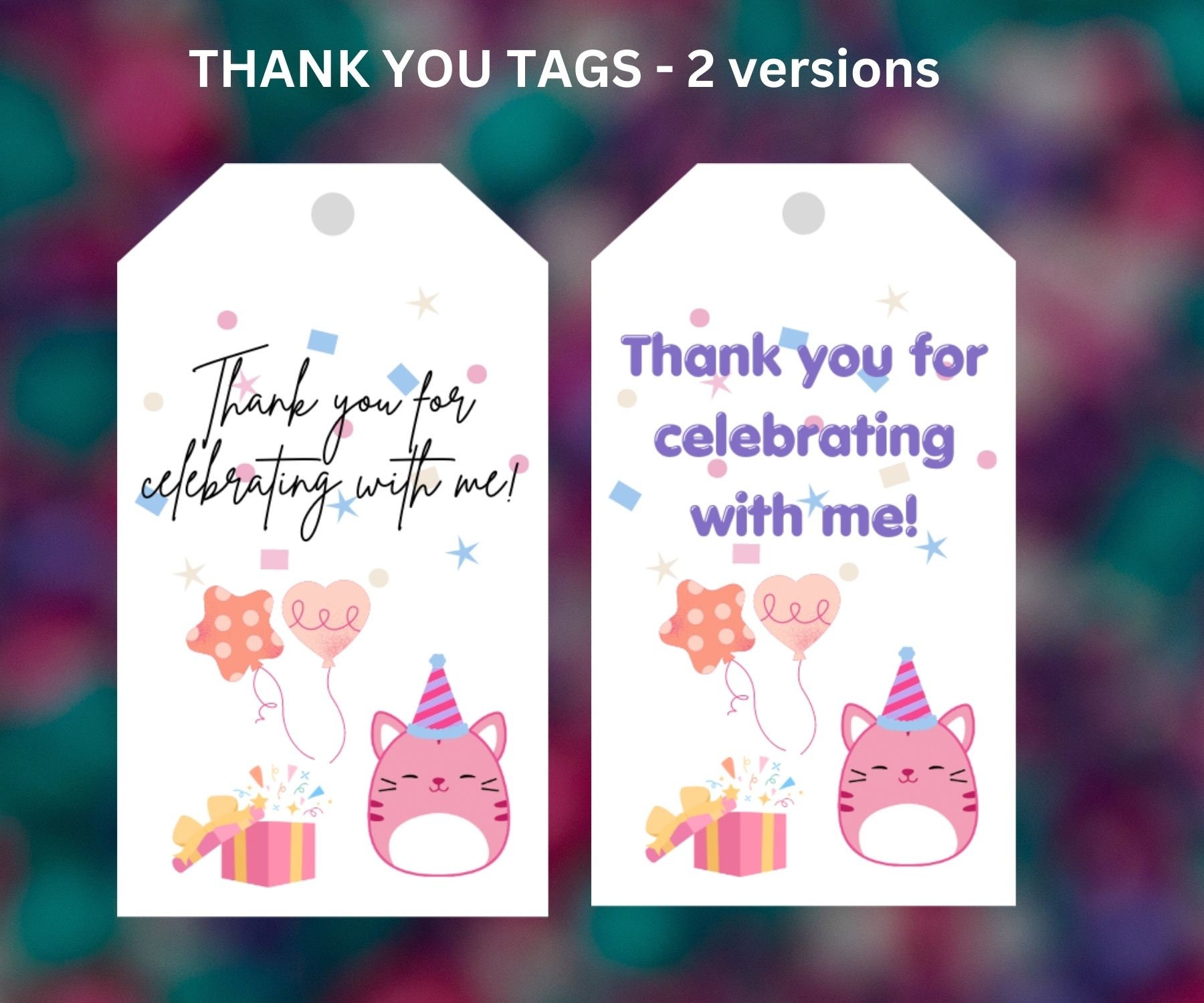 Editable Squishmallow Birthday Invite + Squish Birthday Thank You Tag ...