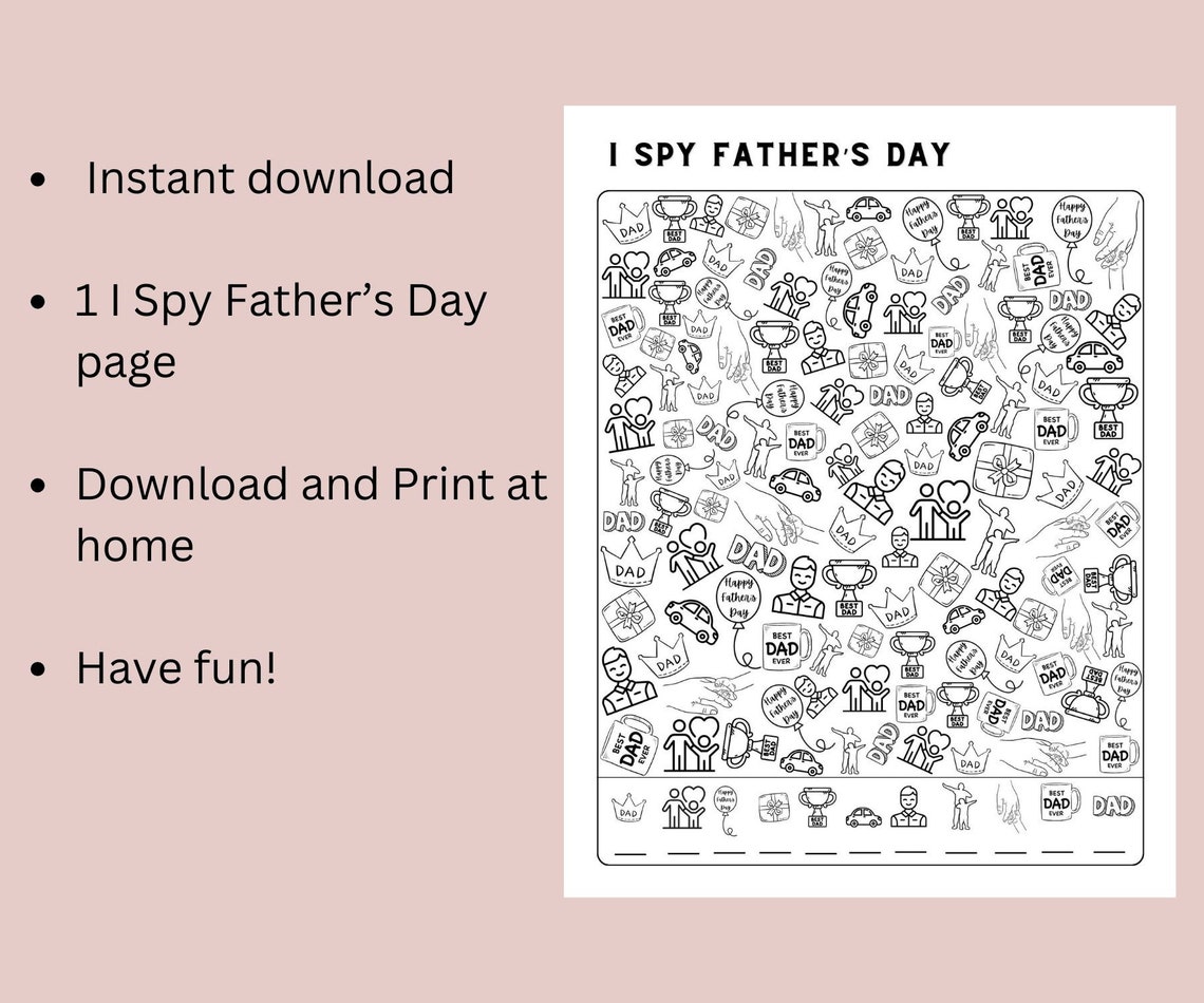 Printable I Spy Father's Day Coloring Page - Instant Download ...