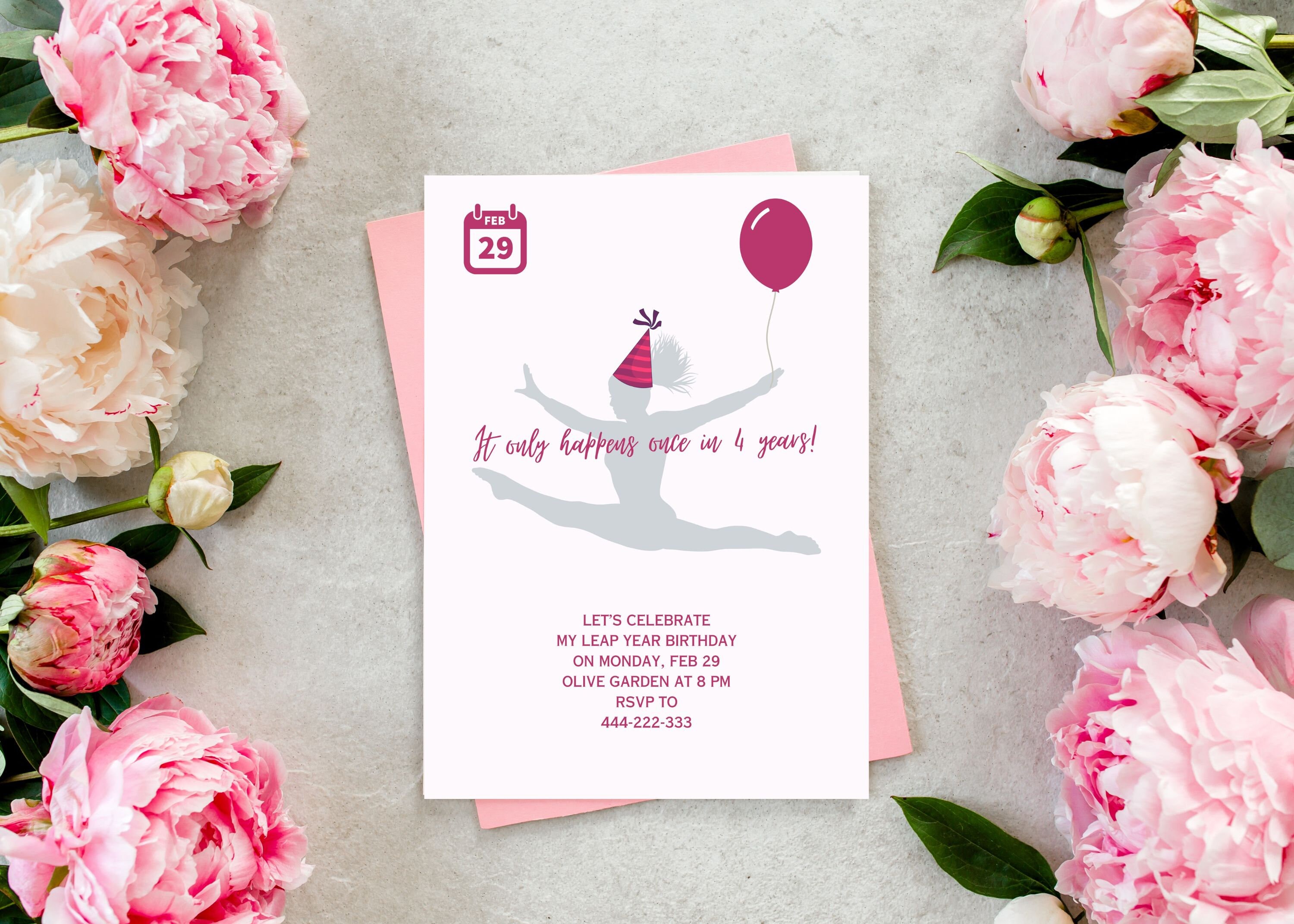Editable Leap Year Birthday Invite, February 29 Birthday Invitation ...
