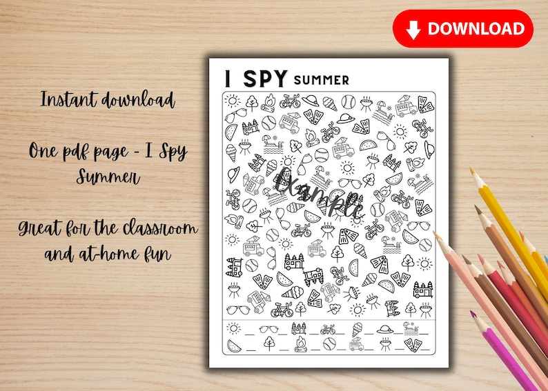 Printable I Spy Summer Coloring Page - I Spy Page for 5-10 Year-olds ...