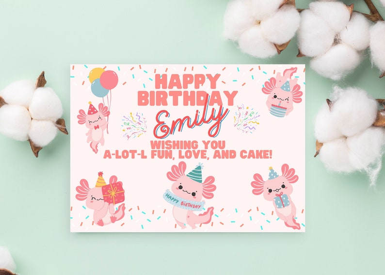 Download&print Personalized Axolotl Happy Birthday Card Template, Axie ...