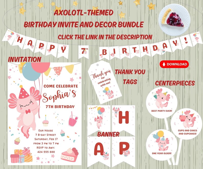 Download&print Pink Axolotl Birthday Invites for Girls and Boys ...