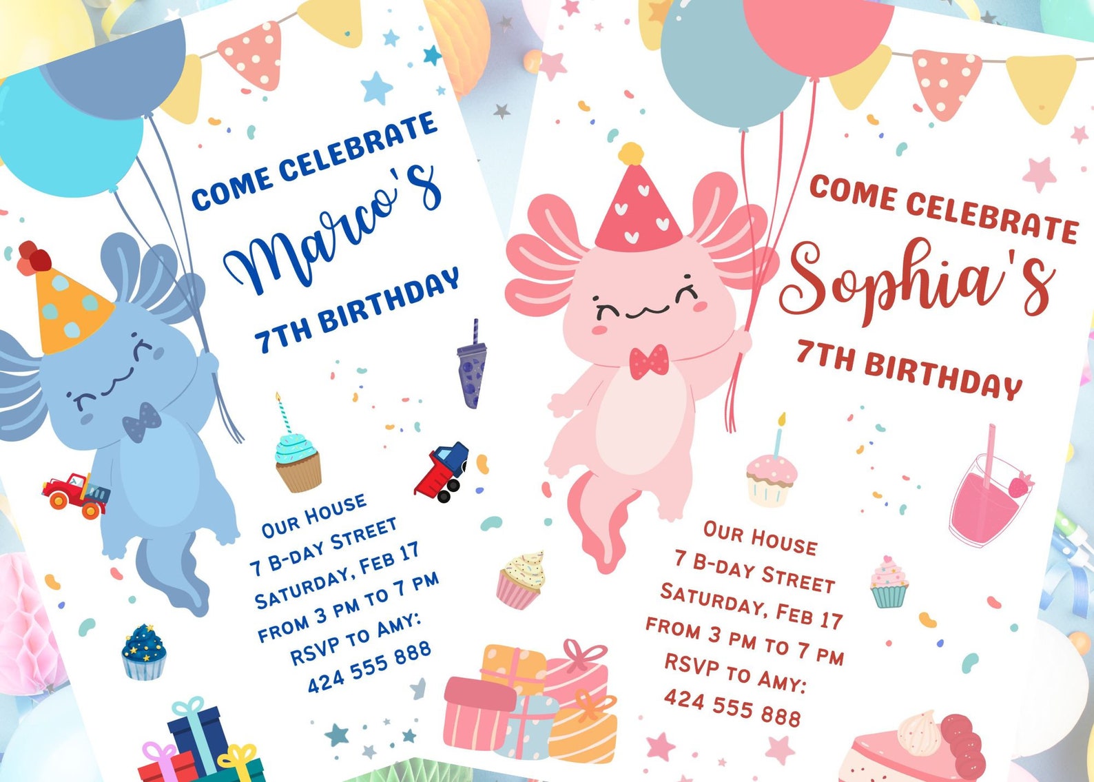 Download&print Pink Axolotl Birthday Invites for Girls and Boys ...
