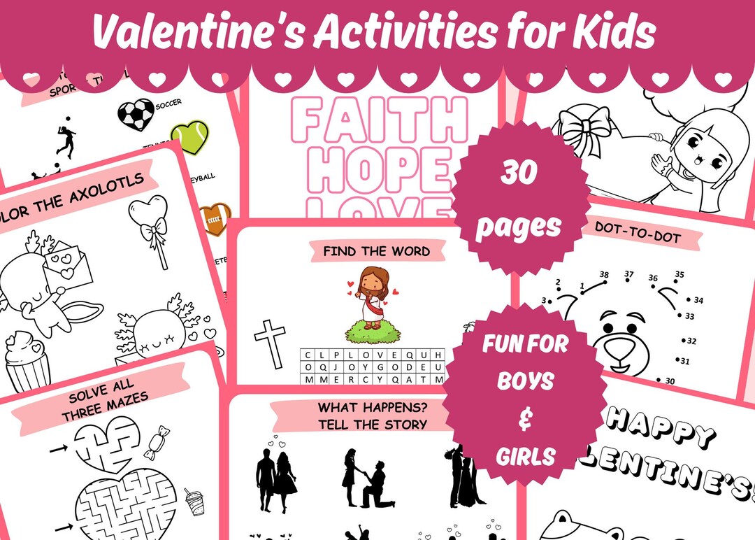 30 Valentine's Printable Activities Bundle for Kids, Classroom/party ...