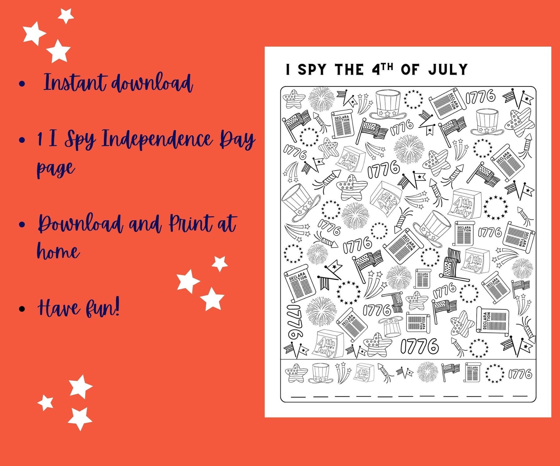 Printable I Spy the 4th of July Activity, Independence Day Coloring ...