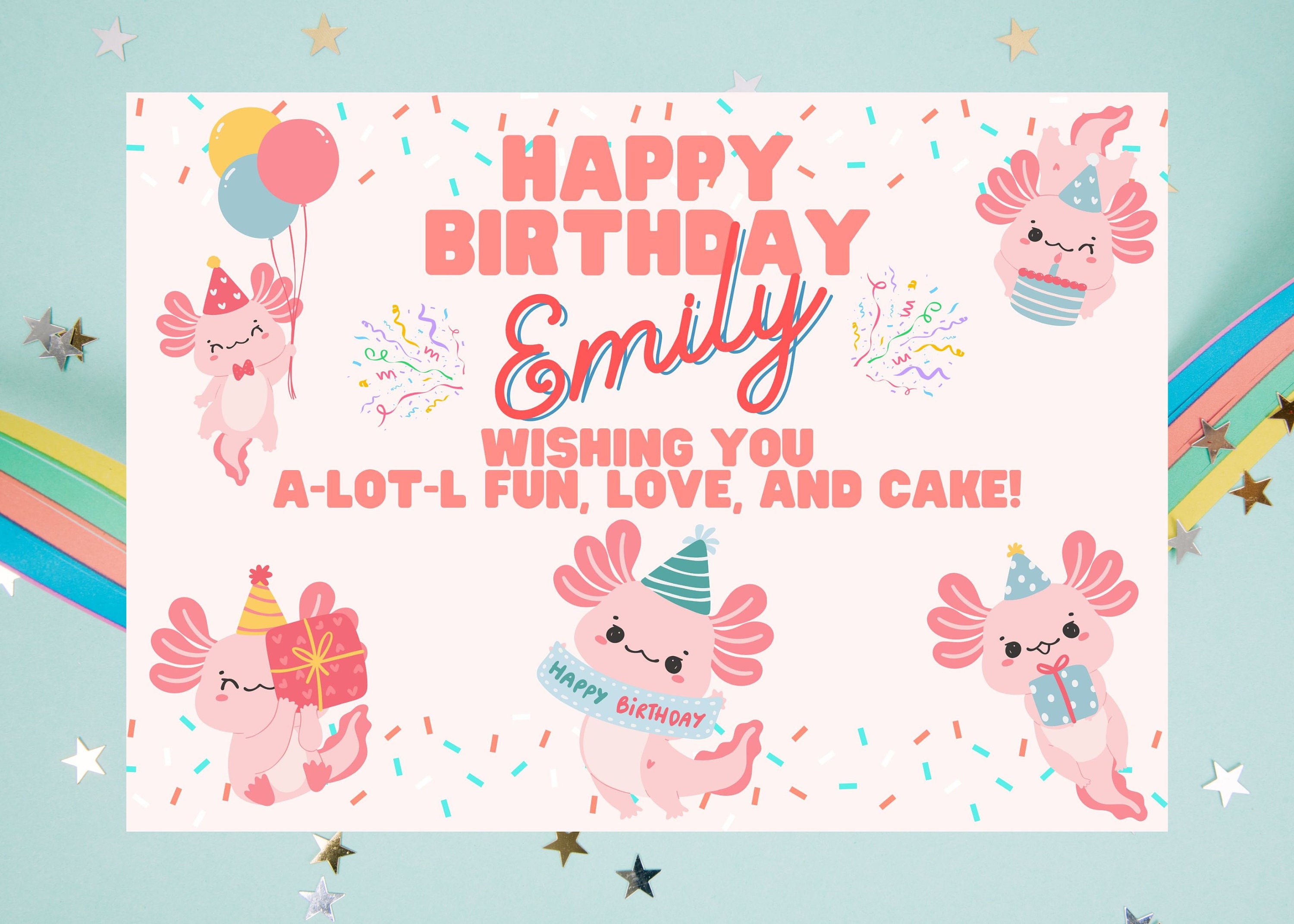 Download&print Personalized Axolotl Happy Birthday Card Template, Axie ...
