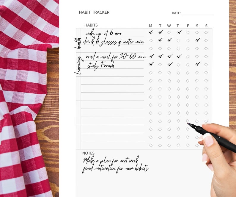 Weekly Habit Tracker Printable With Hearts Cute Minimalist Tracker ...