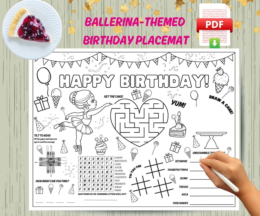 Printable Ballerina Birthday Placemat for Girls, Ballerina Birthday ...