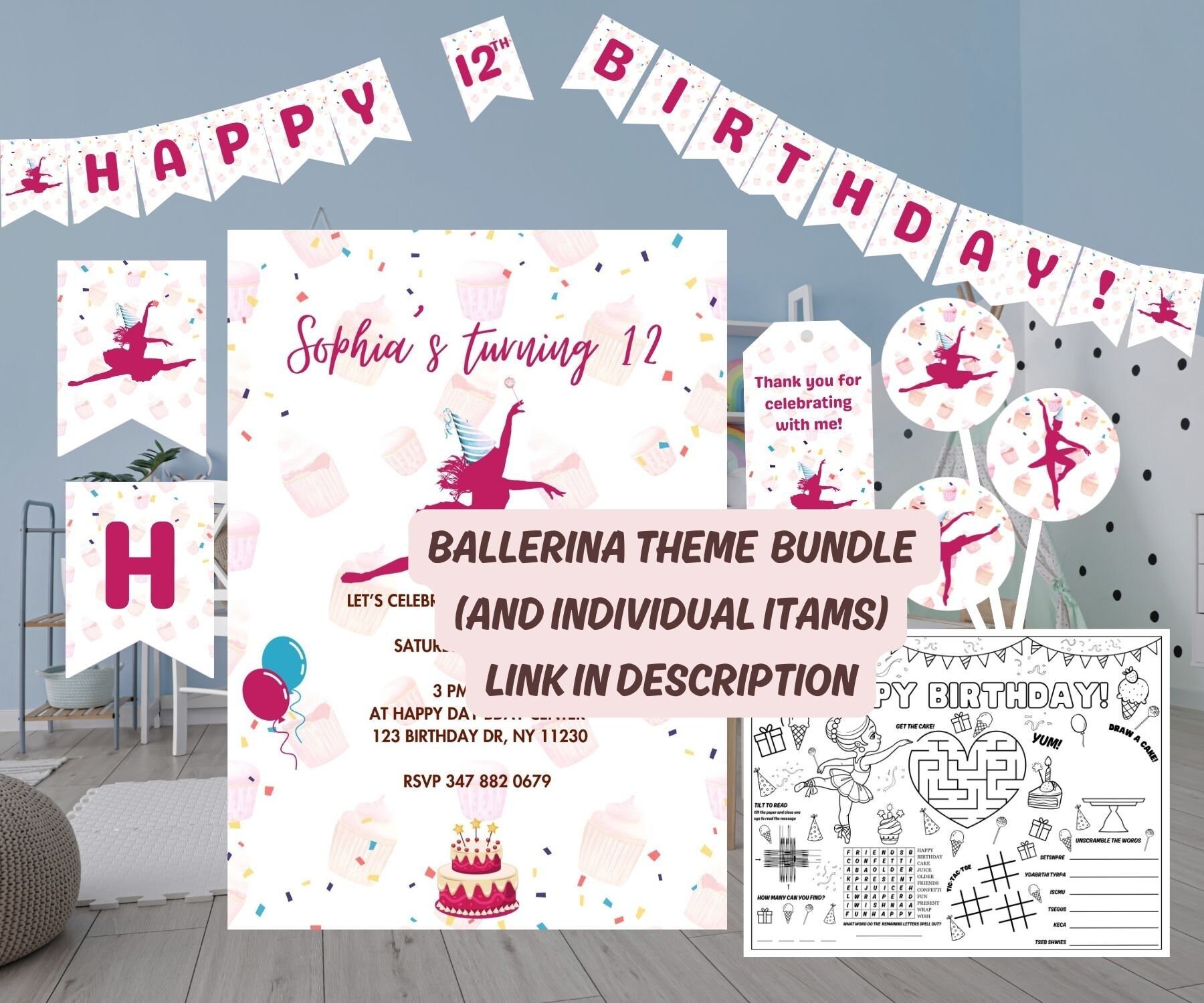 Ballerina Birthday Party, Printable Ballerina Birthday Banner, Banner ...