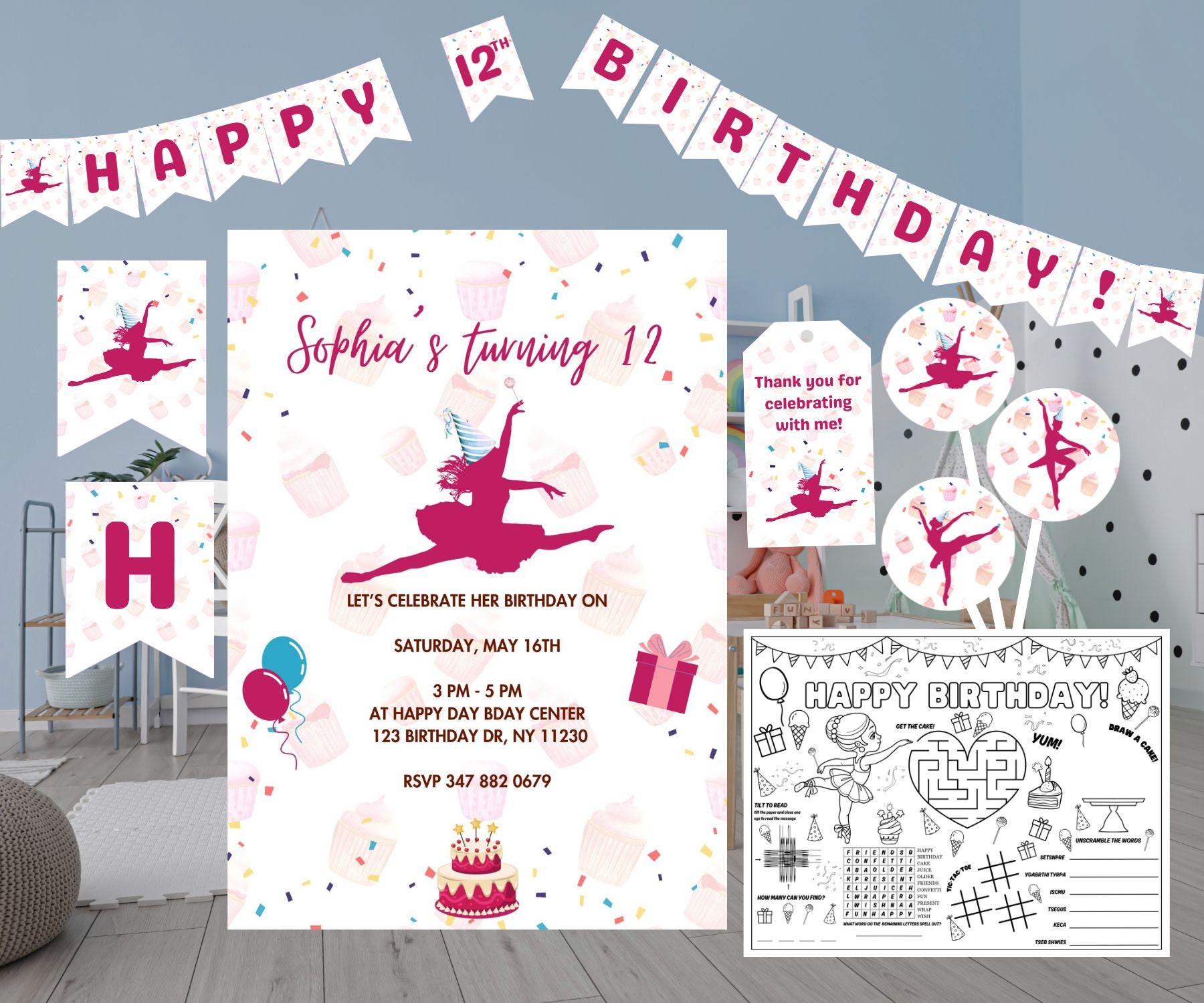 Ultimate Ballerina Birthday Pack; Editable Invite Template and ...