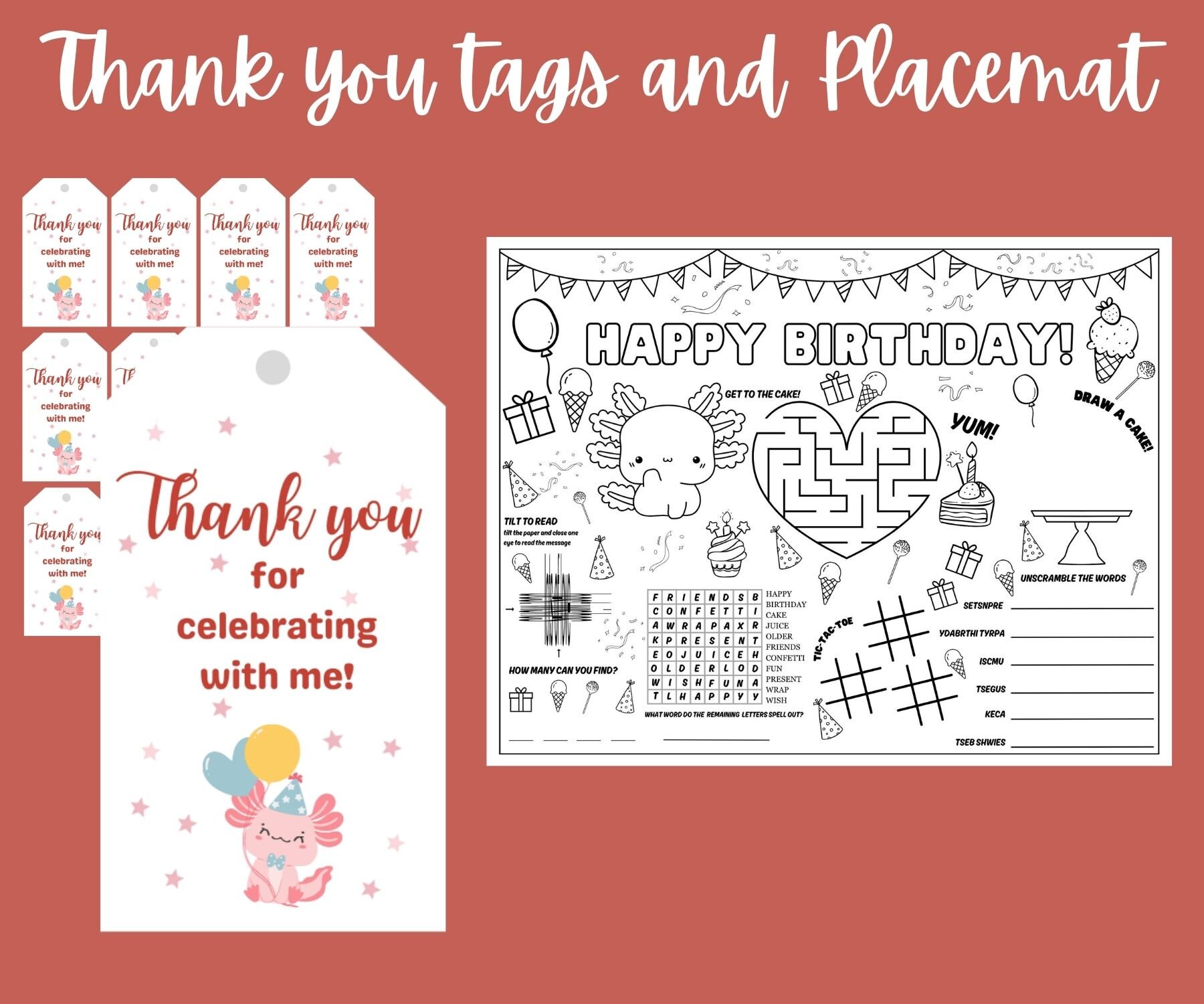 Editable Axolotl Invite Printable Axolotl Birthday Banner Axolotl Thank ...