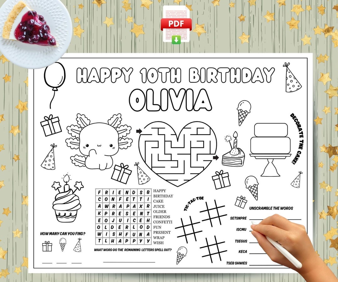 Editable & Printable Axolotl Birthday Placemat I Personalized Birthday ...