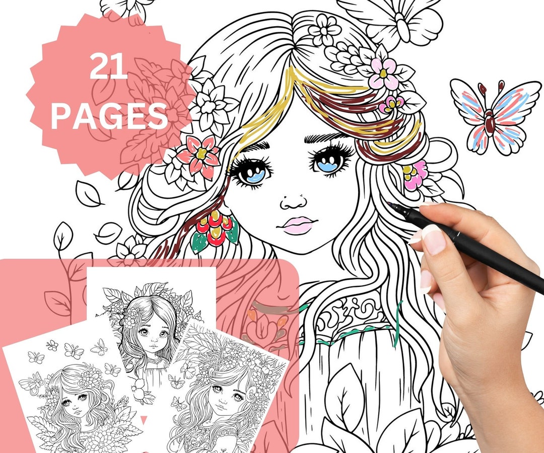 Cute Girl Printable Coloring Pages for Teens and Adults Cute Fairy ...