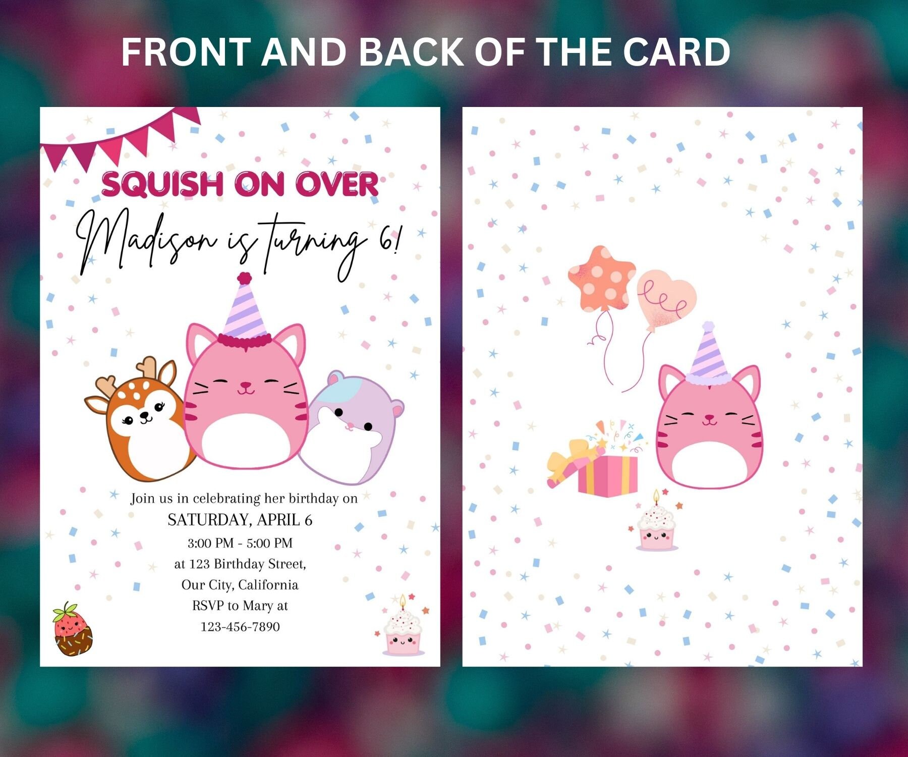 Squishmallow Birthday Invite + Squish Birthday Thank You Tags ...