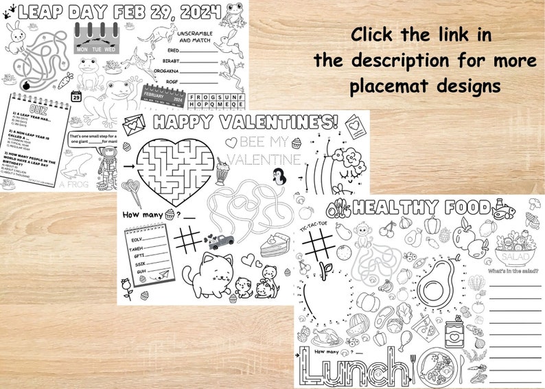 Printable Valentine's Placemat for Kids Letter Size 8.5x11 and 11x17 ...