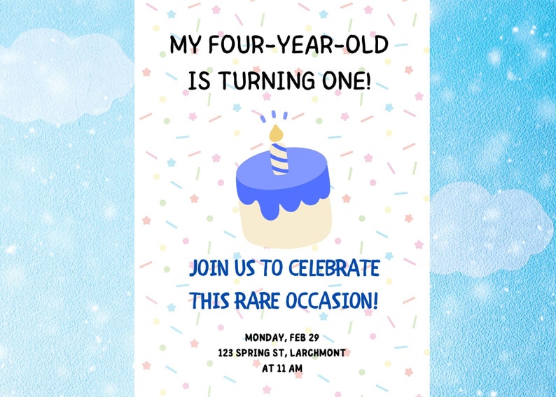 Editable Leap Year Birthday Invite Template, February 29 Birthday Invitation, Printable Feb 29 ...