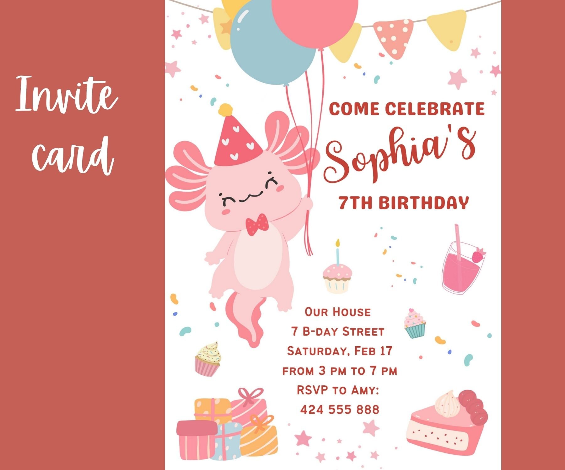 Editable Axolotl Invite Printable Axolotl Birthday Banner Axolotl Thank ...