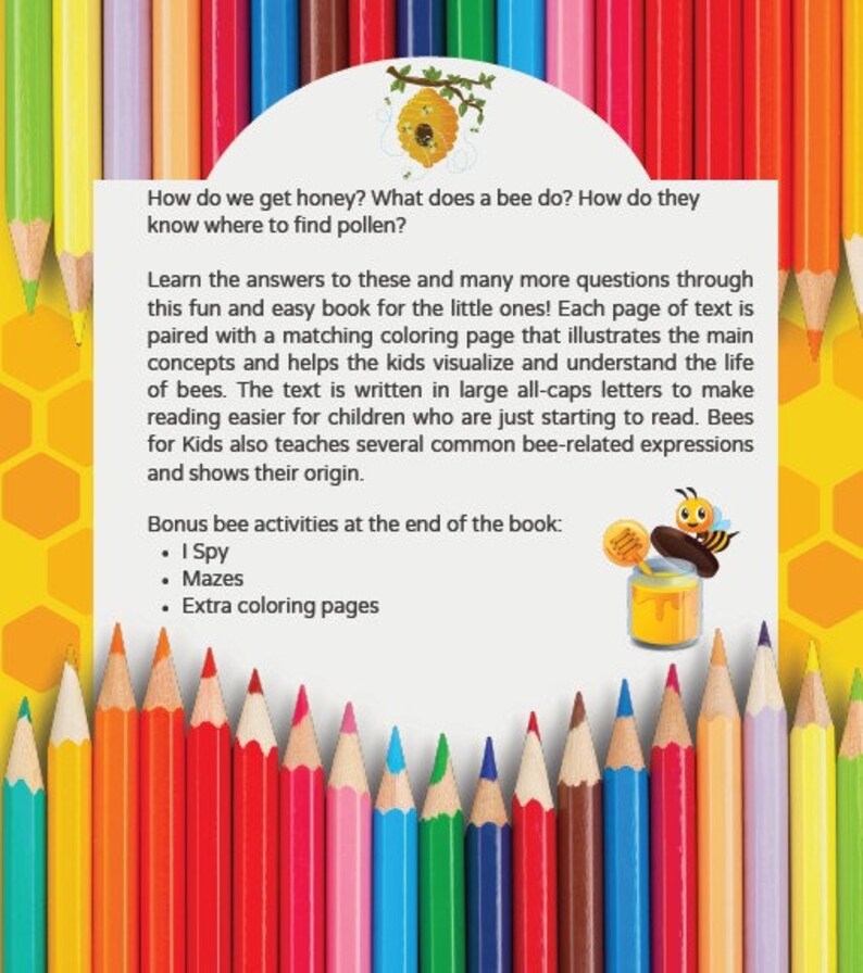 Bees for Kids Educational Coloring Book for Children Aged 2-7 Coloring ...