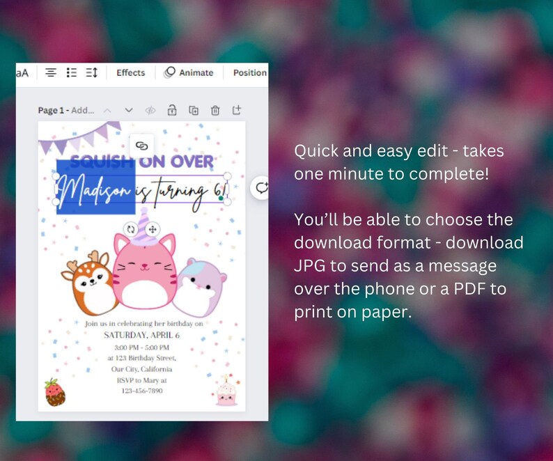Editable Squishmallow Birthday Invite + Squish Birthday Thank You Tag ...