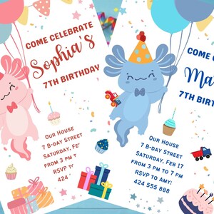 Download&print Pink Axolotl Birthday Invites for Girls and Boys ...