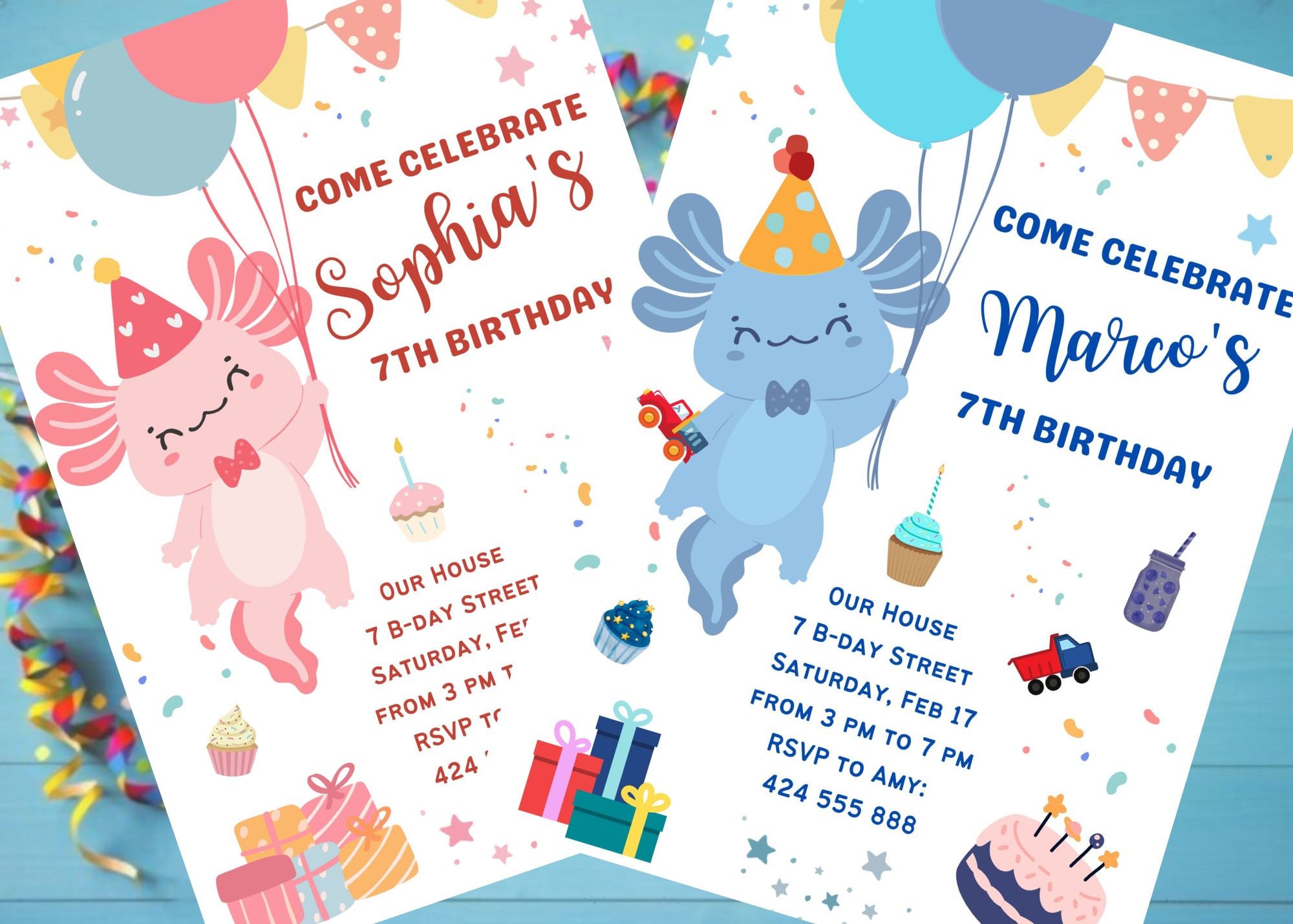 Download&print Pink Axolotl Birthday Invites for Girls and Boys ...