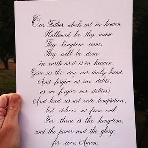 Calligraphy Poem/prayer on 8.5"x11" Paper, Lord's Prayer, Custom ...
