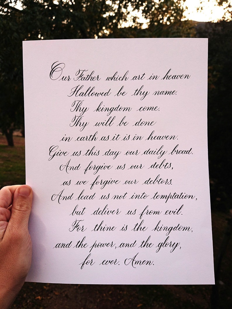 Calligraphy Poem/prayer on 8.5"x11" Paper, Lord's Prayer, Custom ...