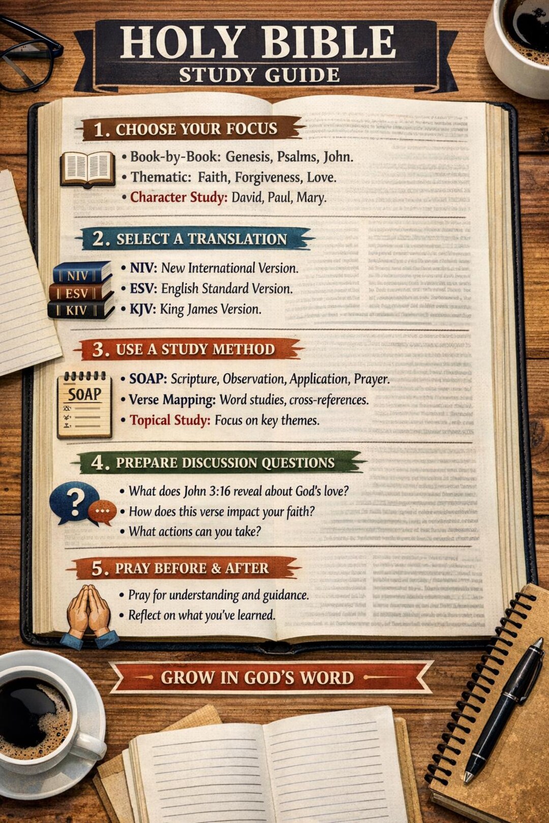 Holy Bible Study Guide: NIV, ESV, KJV Translations, Soap Method - Etsy