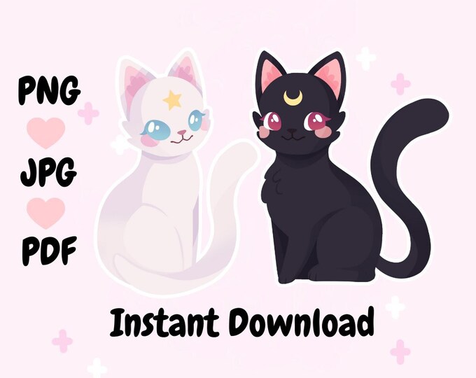 Two Kawaii Black and White Cats Digital Clipart Kawaii - Etsy