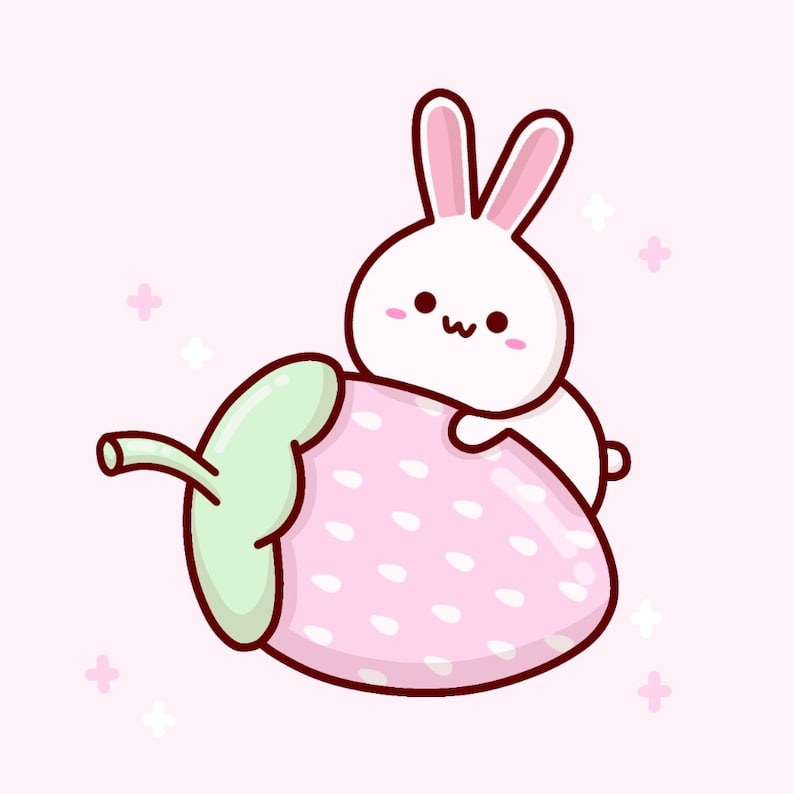 Kawaii Pink Strawberry Bunny Digital Clipart Kawaii Clipart - Etsy