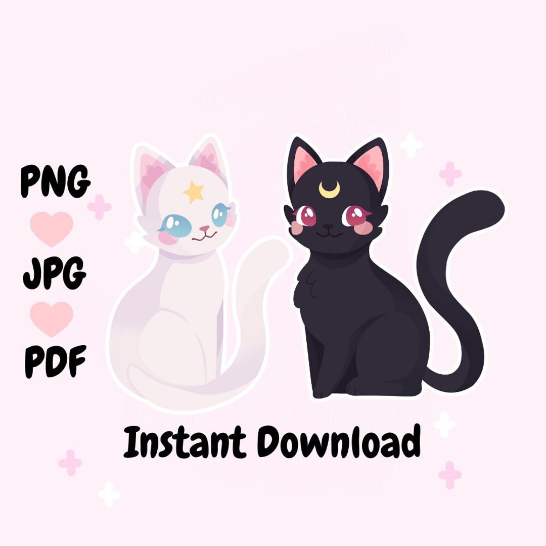 Two Kawaii Black and White Cats, Digital Clipart, Kawaii Clipart ...