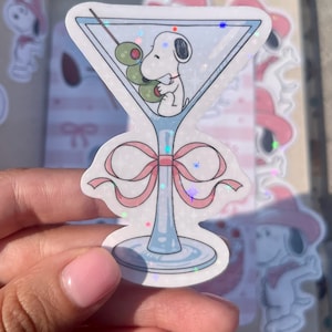 One Glitter Pink Snoopy Martini Stickerkawaii Stickerdog Sticker ...
