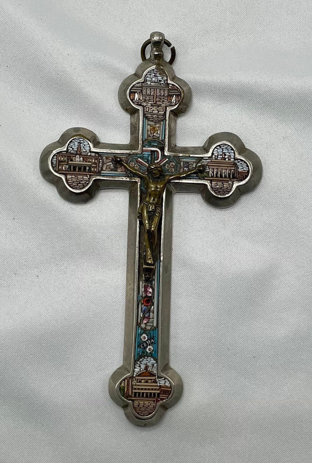 Antique Micro Mosaic Crucifix Beautiful Detailed Work - Etsy