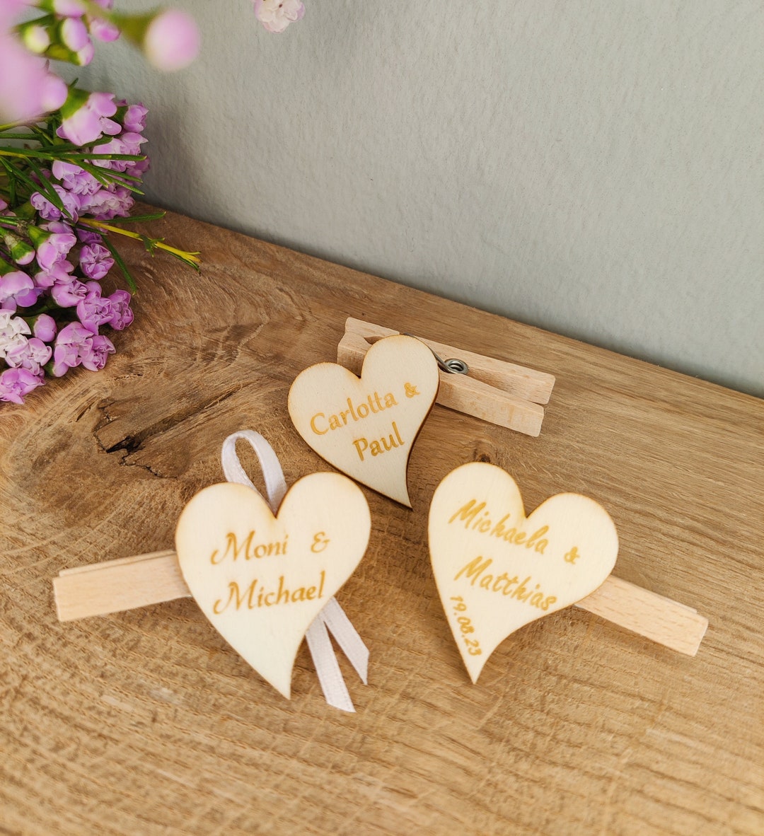 Alfiler de corazón para boda, corazón de madera con clip, alfiler de ...