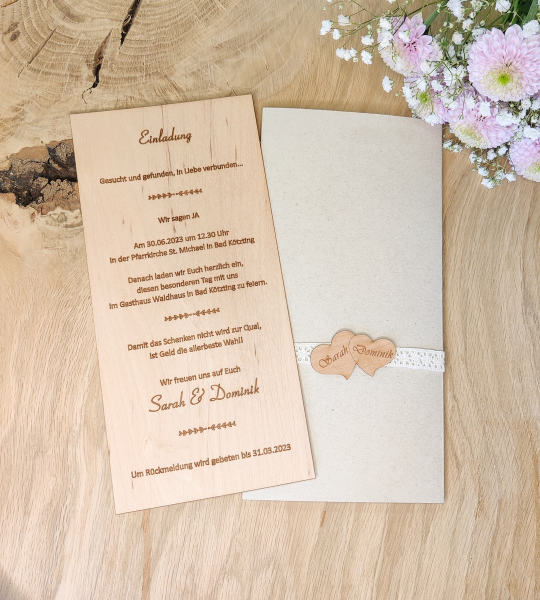 Wooden Invitation Card / Wooden Card in a Paper Slipcase / Wooden Menu ...
