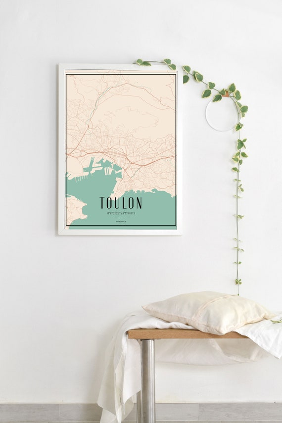 Art & Collectibles Toulon Poster Wall Art Print Map City Map Print City ...