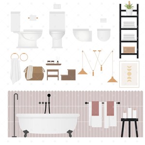 100 Flat Vector Illustration -bathroom Clip Art Set - Furniture ...