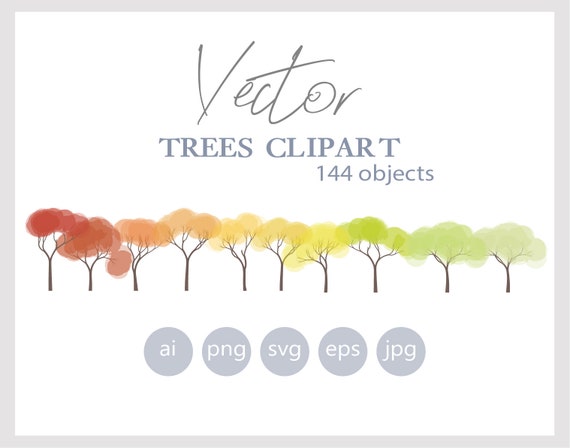 144 Set of Flat Vector Trees Clipart Flat Vector Plant - Etsy